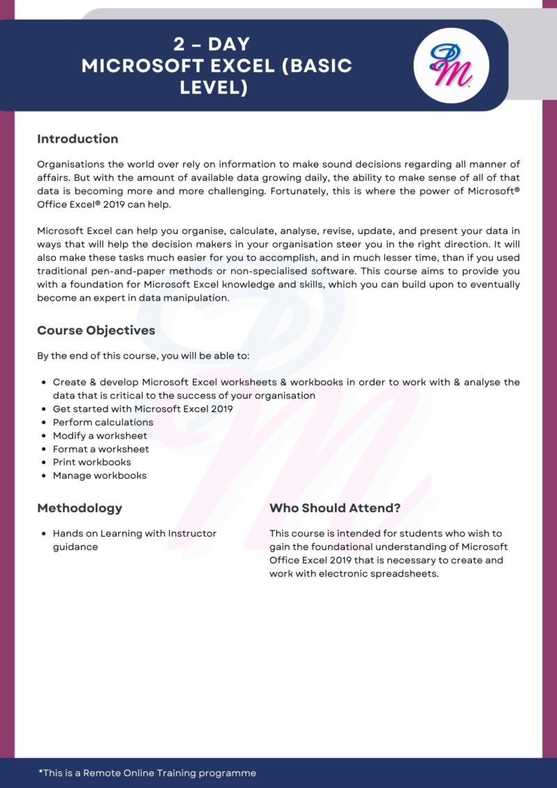 Outline – Microsoft Excel (Basic Level ) (1) – PM eSchool