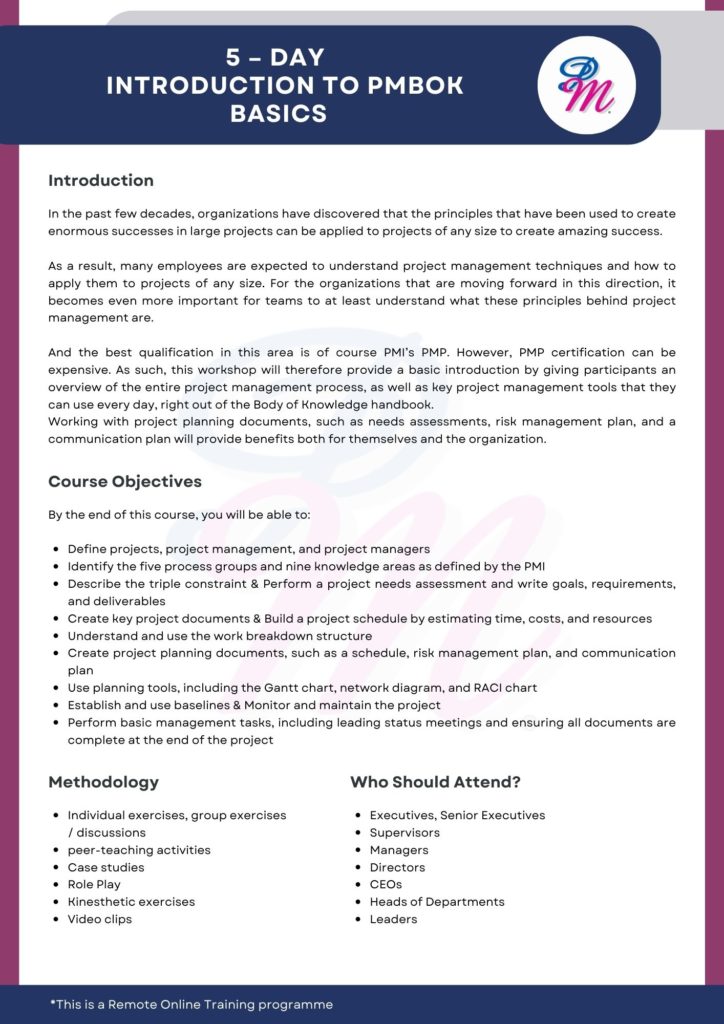 Outline - Introduction to PMBOK Basics (1) - PM eSchool