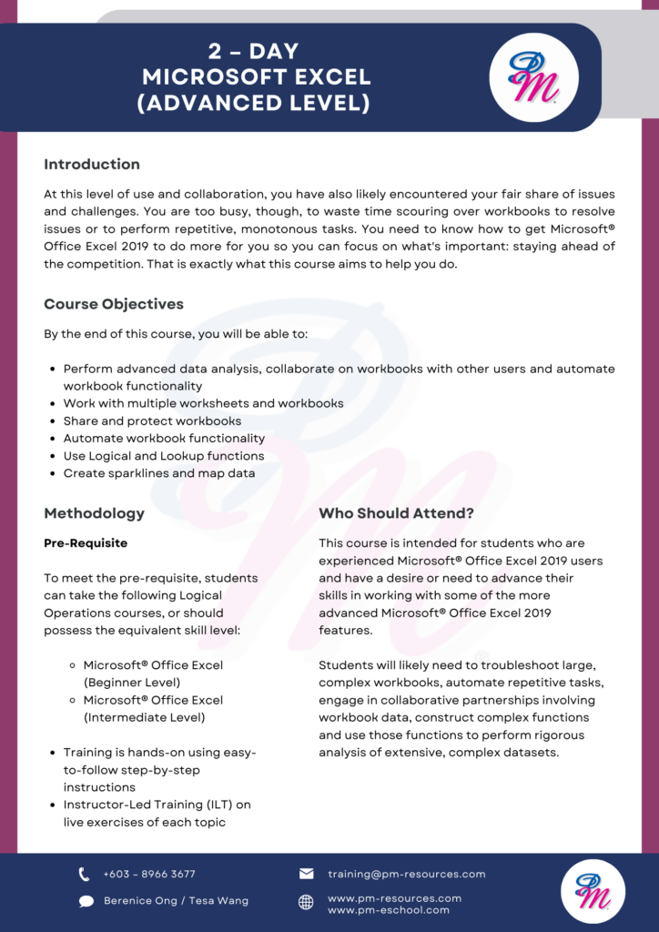 Outline-Microsoft Excel (Advanced Level) - PM eSchool Outline-Microsoft Excel (Advanced Level) - PM eSchool