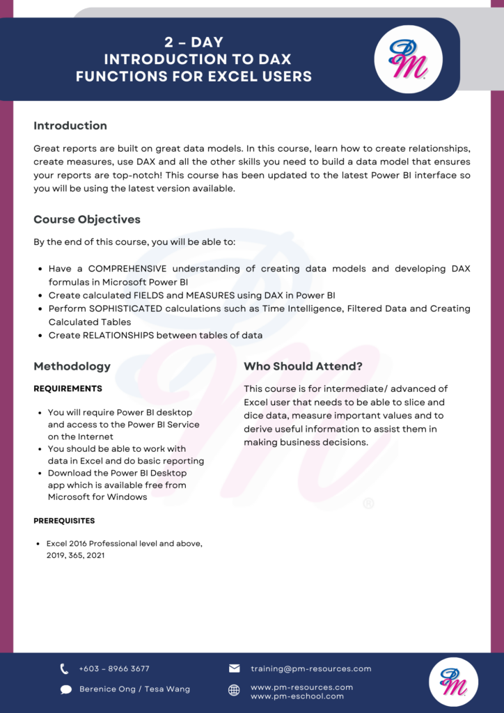 Outline-Introduction to DAX Functions for Excel Users - PM eSchool